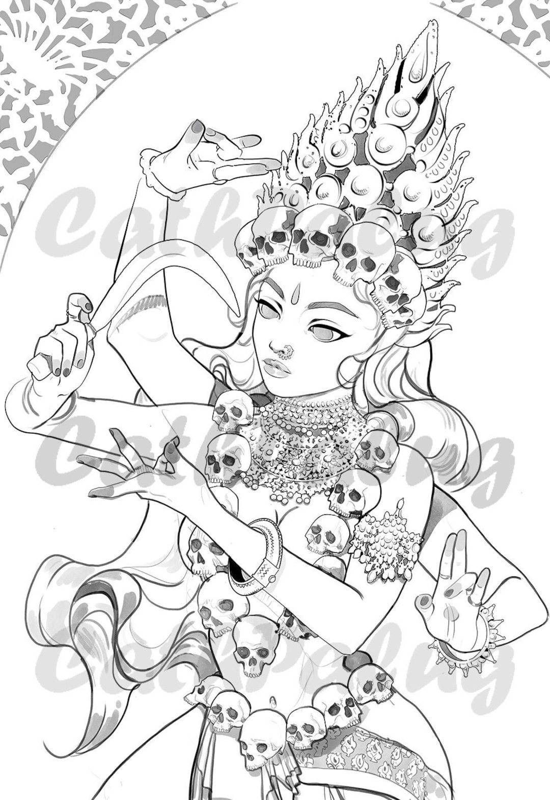 Digital Stamp - Kali- Indian Goddess - Coloring -headdress- India ...