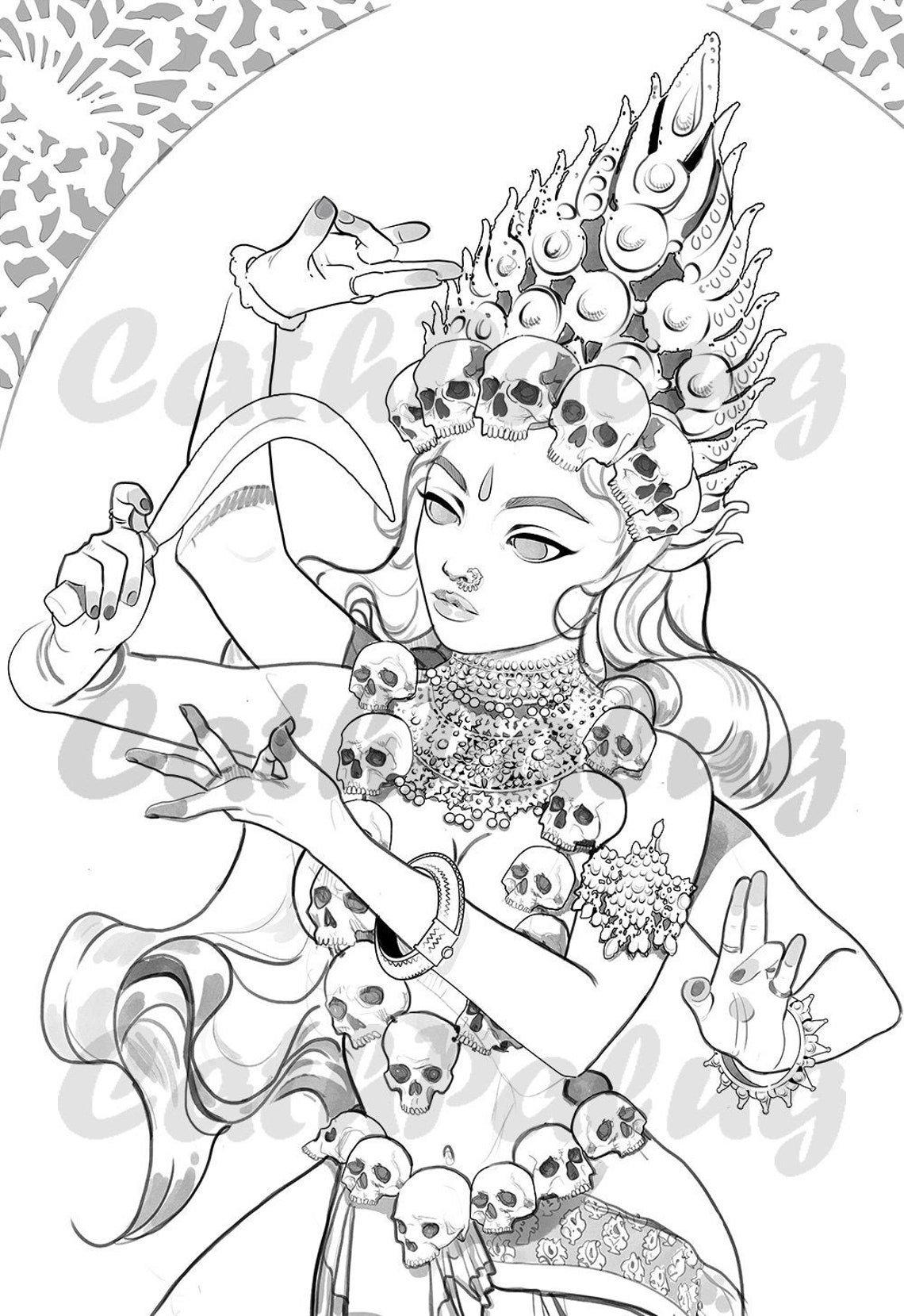 Digital Stamp - Kali- Indian Goddess - Coloring -headdress- India ...
