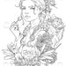 Macabre Girl, Coloring Page, Halloween, Skull Flowers, Line Art, Adult ...
