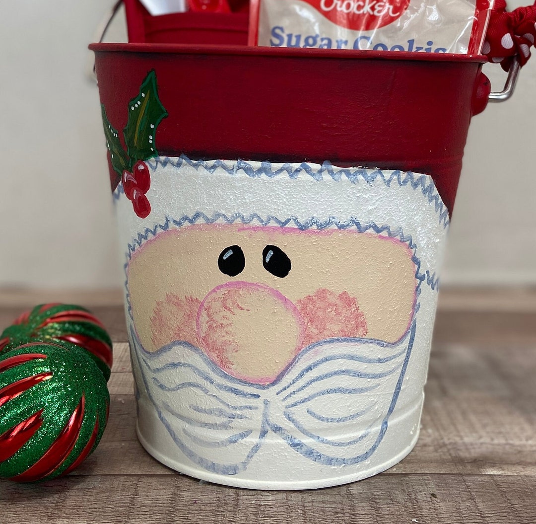 Handpainted Santa Claus Metal Gift Bucket (7 1/2”) - Etsy