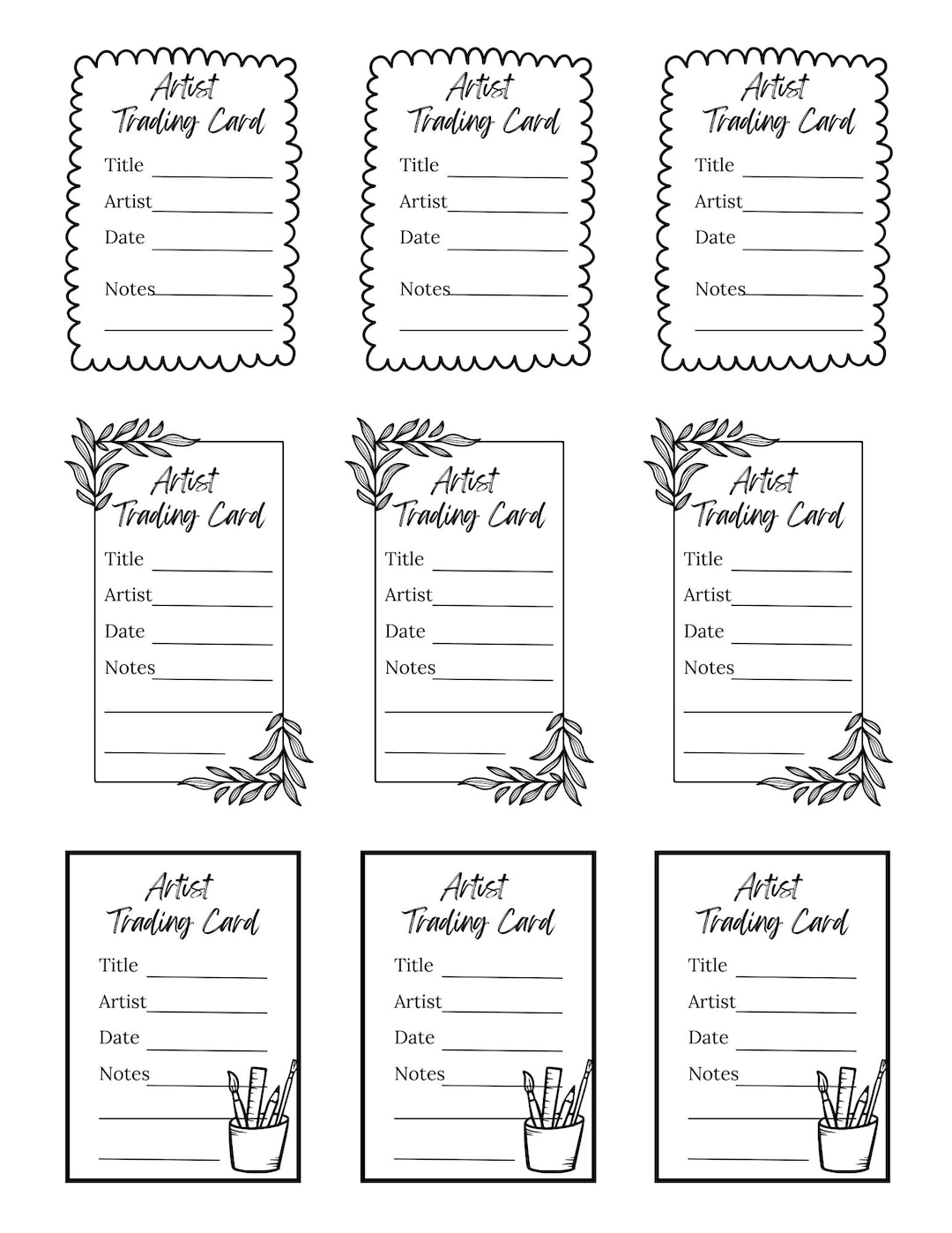 Artist Trading Cards (ATC) Back Information Sheet - Digital Download ...