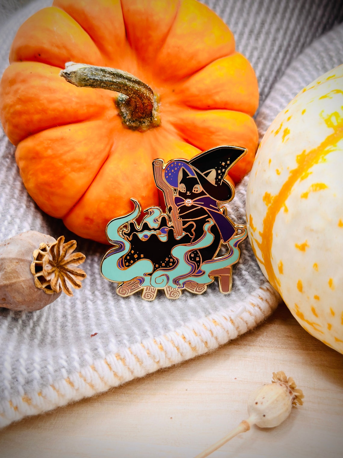 Wizard (witch) Black Cat Enamel Pin // Halloween Potion Making Cat Pin ...