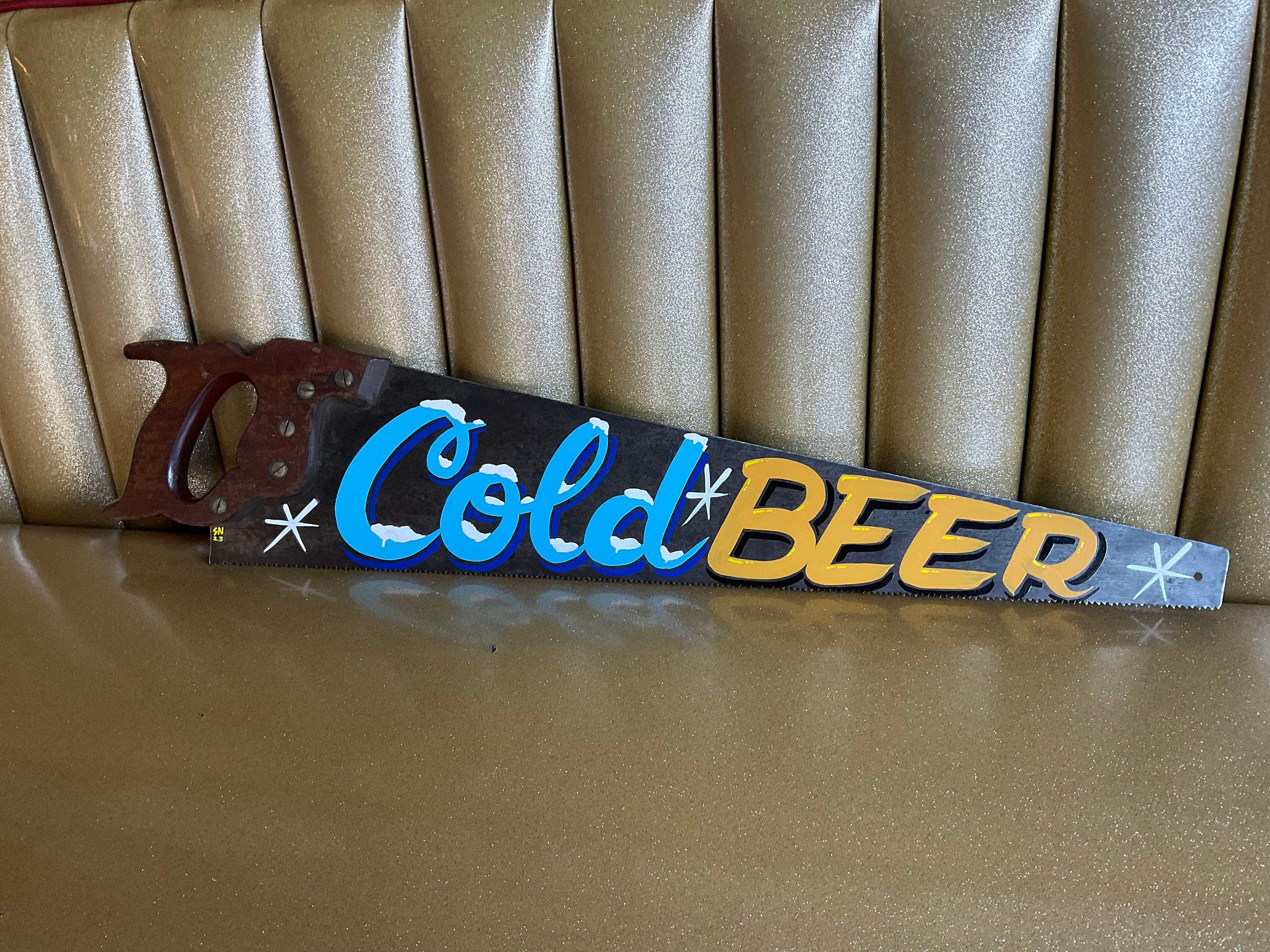 Hand Painted Cold Beer Sign on Vintage Saw - Etsy