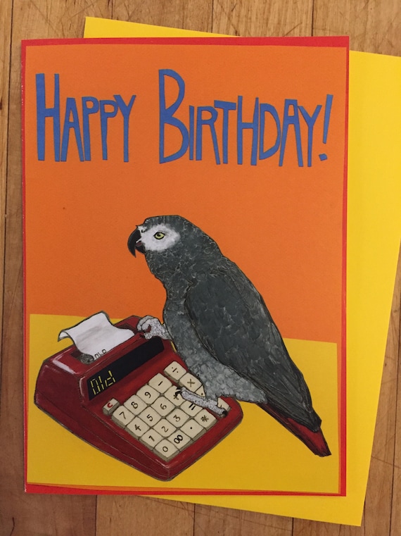 Grey Parrot Birthday Card - Etsy