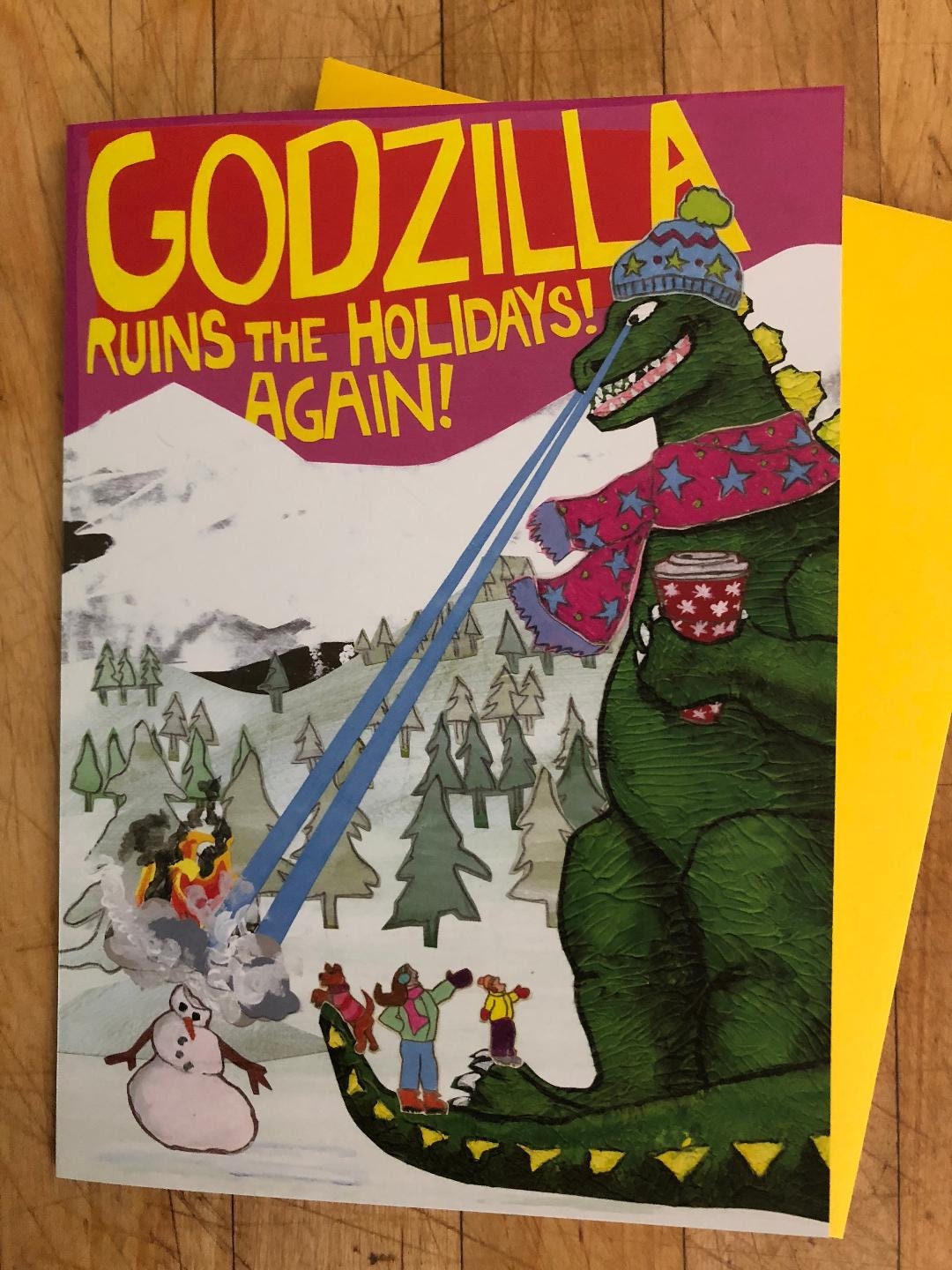 Godzilla Holiday Card - Etsy