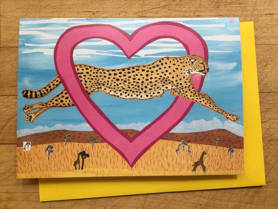 Cheetah Valentine Card - Etsy