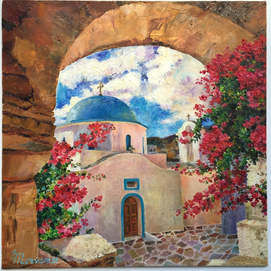 Oil Painting_original Painting_greece. Romantic Escape_bougainvillea ...