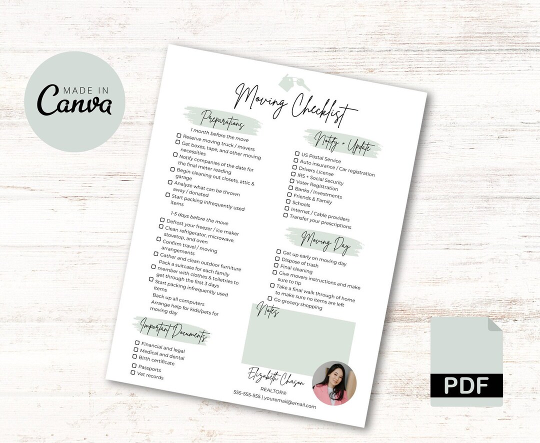 Real Estate Moving Checklist, House Moving Guide, Printable Real Estate ...