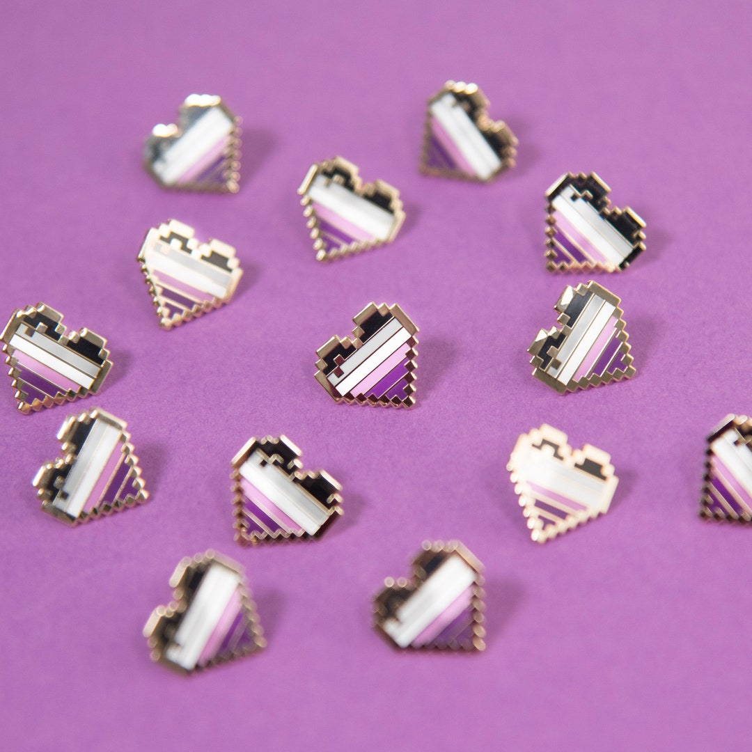 Asexual Pixel Pride Heart Pins — Subtle Flag Badge Love Gift Button ...