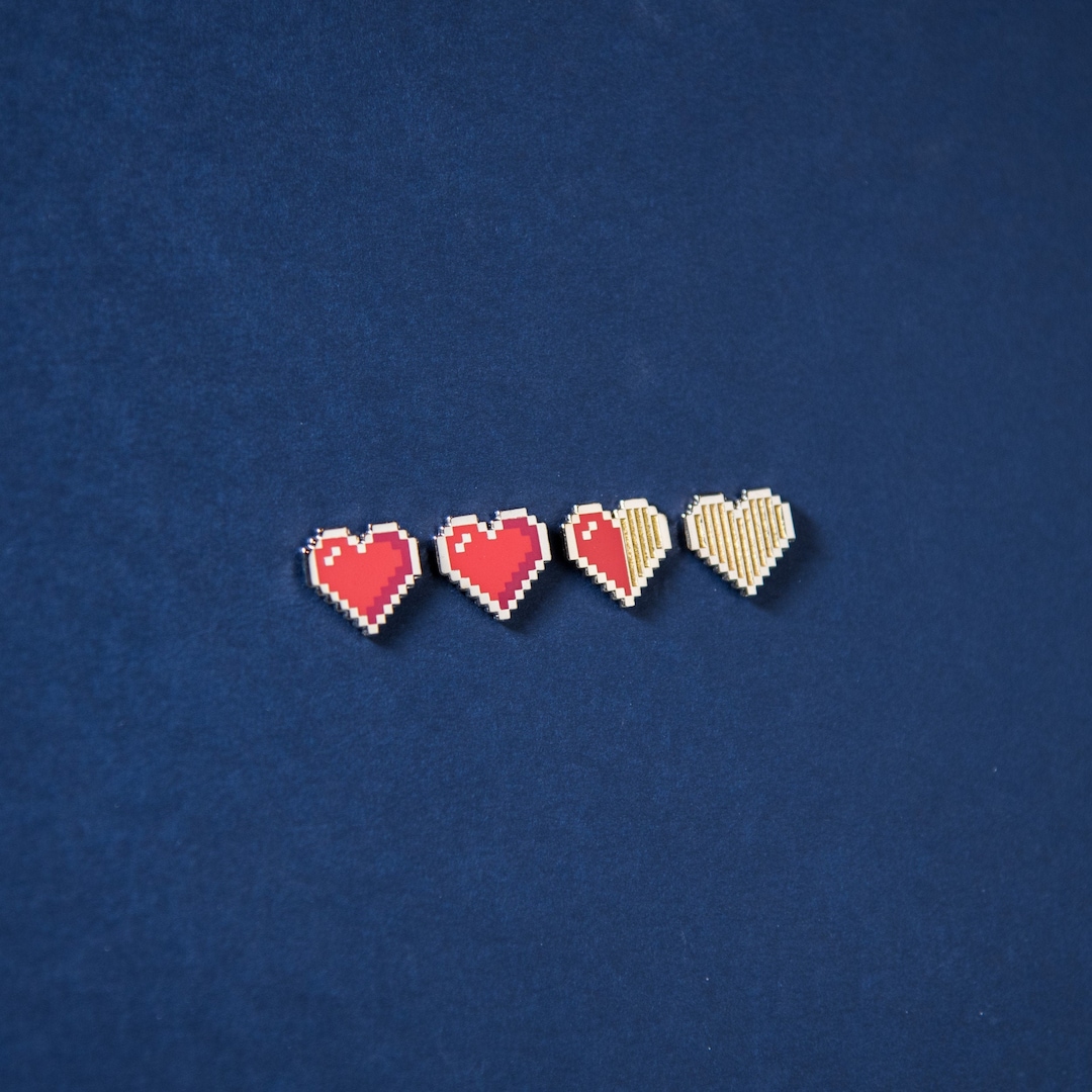 Gold-plated Pixel Heart Pin — Gamer Enamel Badge Design Wedding ...