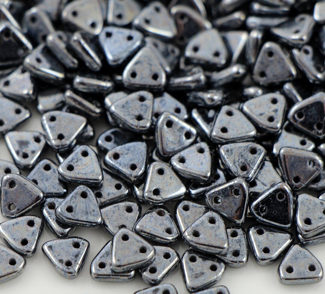 10 Gr Czechmates™ Triangle Beads, Two-hole 6 Mm Beads, Hematite Picasso ...
