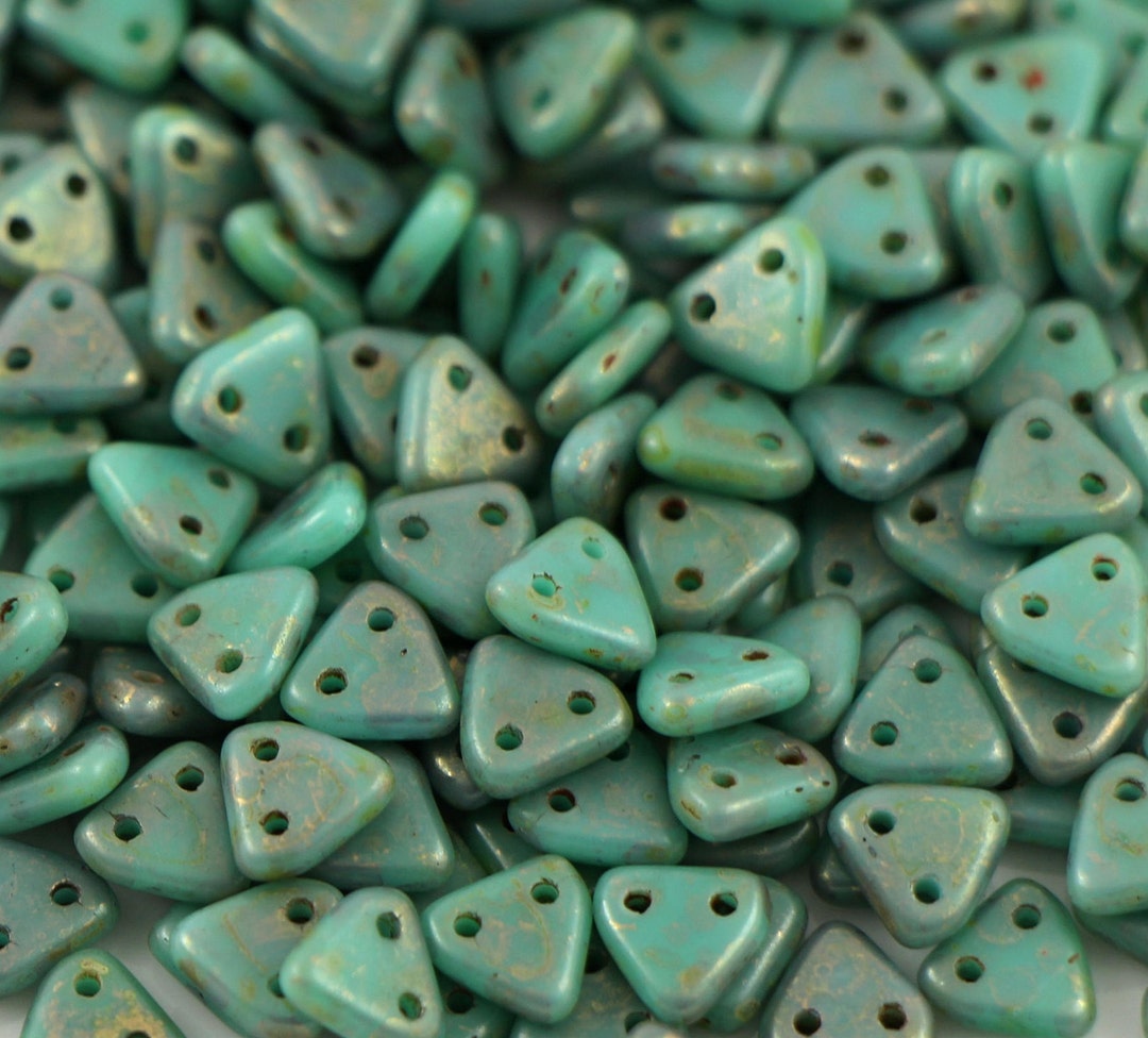 10 Gr Czechmates™ Triangle Beads, Two-hole 6 Mm Beads, Turquoise Copper ...