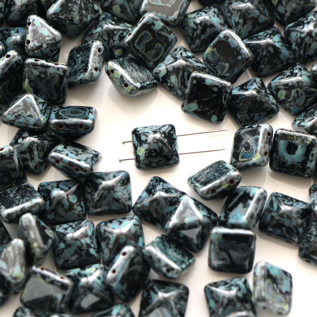 12-60 Pcs Pyramid Beads, Czech Glass Beads 12 Mm, Square Shaped Beads ...