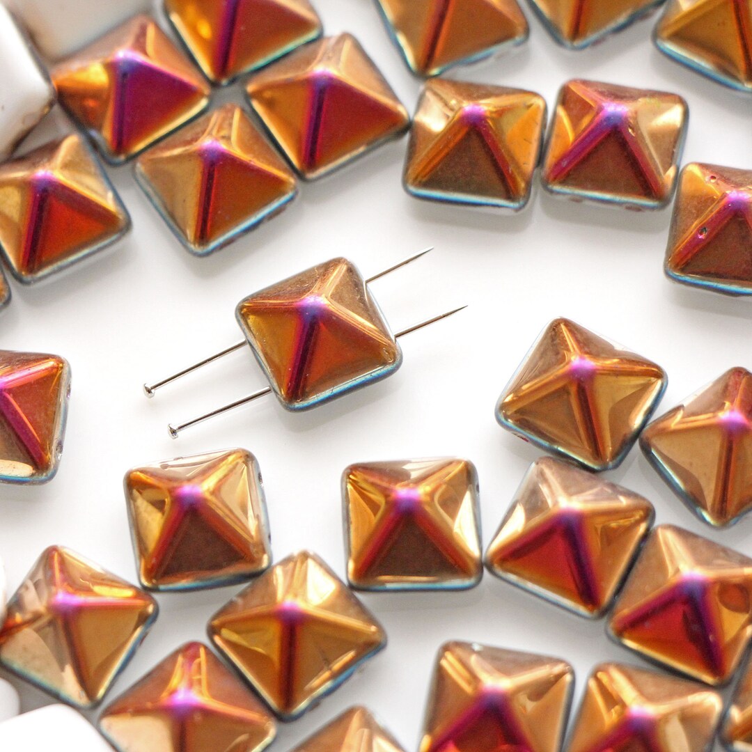 12-60 Pcs Pyramid Beads, Czech Glass Beads 12 Mm, Square Shaped Beads ...