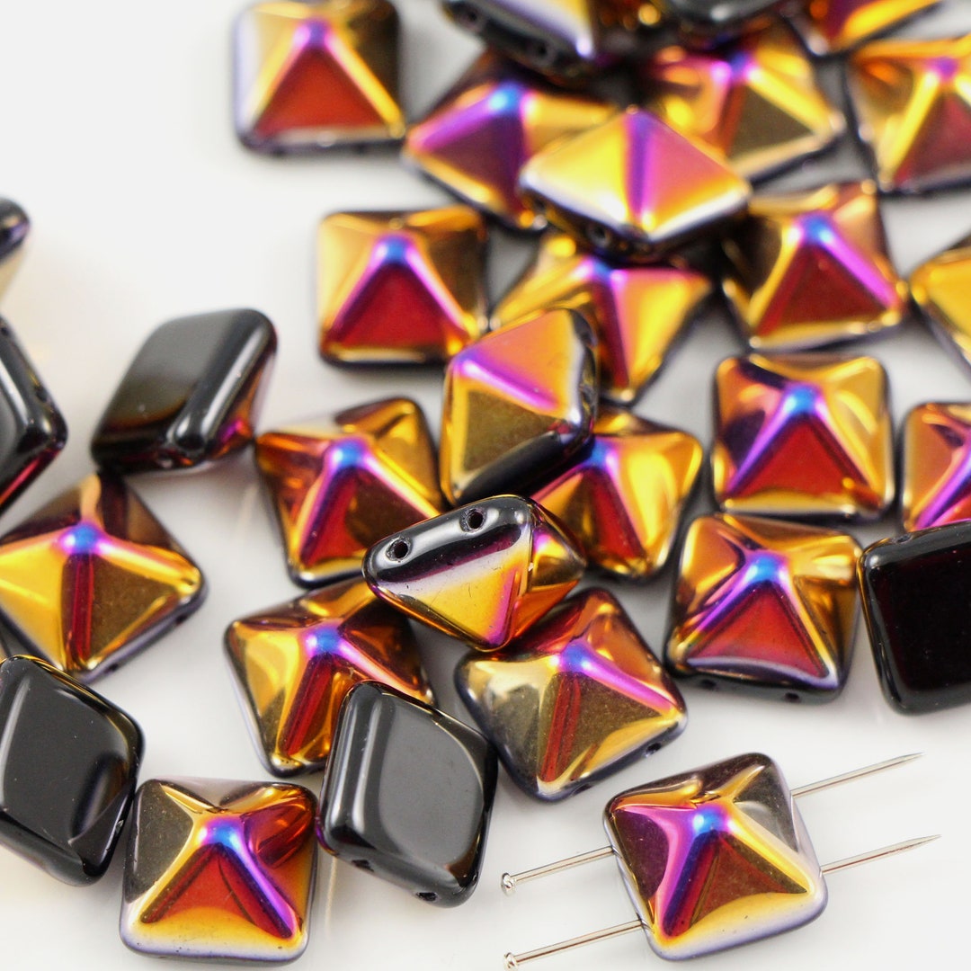 12-60 Pcs Pyramid Beads, Czech Glass Beads 12 Mm, Square Shaped Beads ...