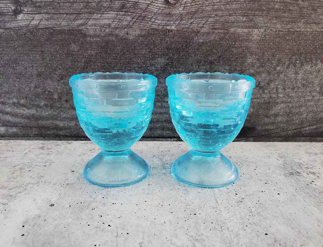 EGG CUPS ~ Longaberger ~ Blue Glass Egg Cups ~ Set of 2 ~ Easter ...