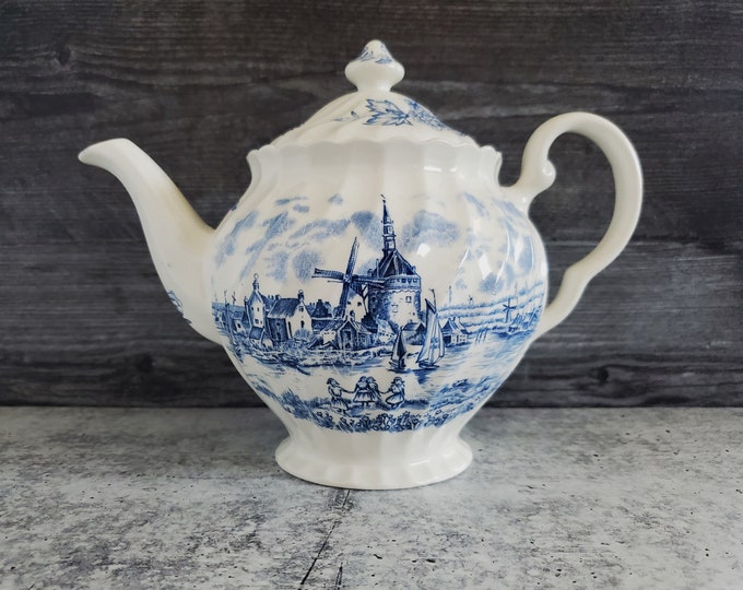 TULIP TIME TEAPOT ~ Johnson Brothers ~ Blue & White ~ Delft Style ...