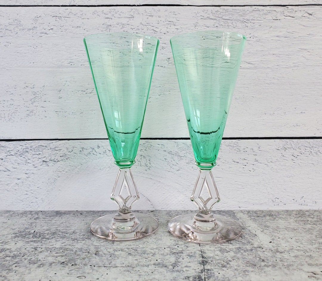 MORGANTOWN SHERRY GLASSES ~ Art Moderne Green ~ 4 Oz. ~ White Wine ...