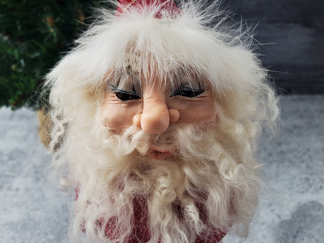 SANTA BUST Vintage Santa Head on a Stand Handmade 1980s Whimsical ...