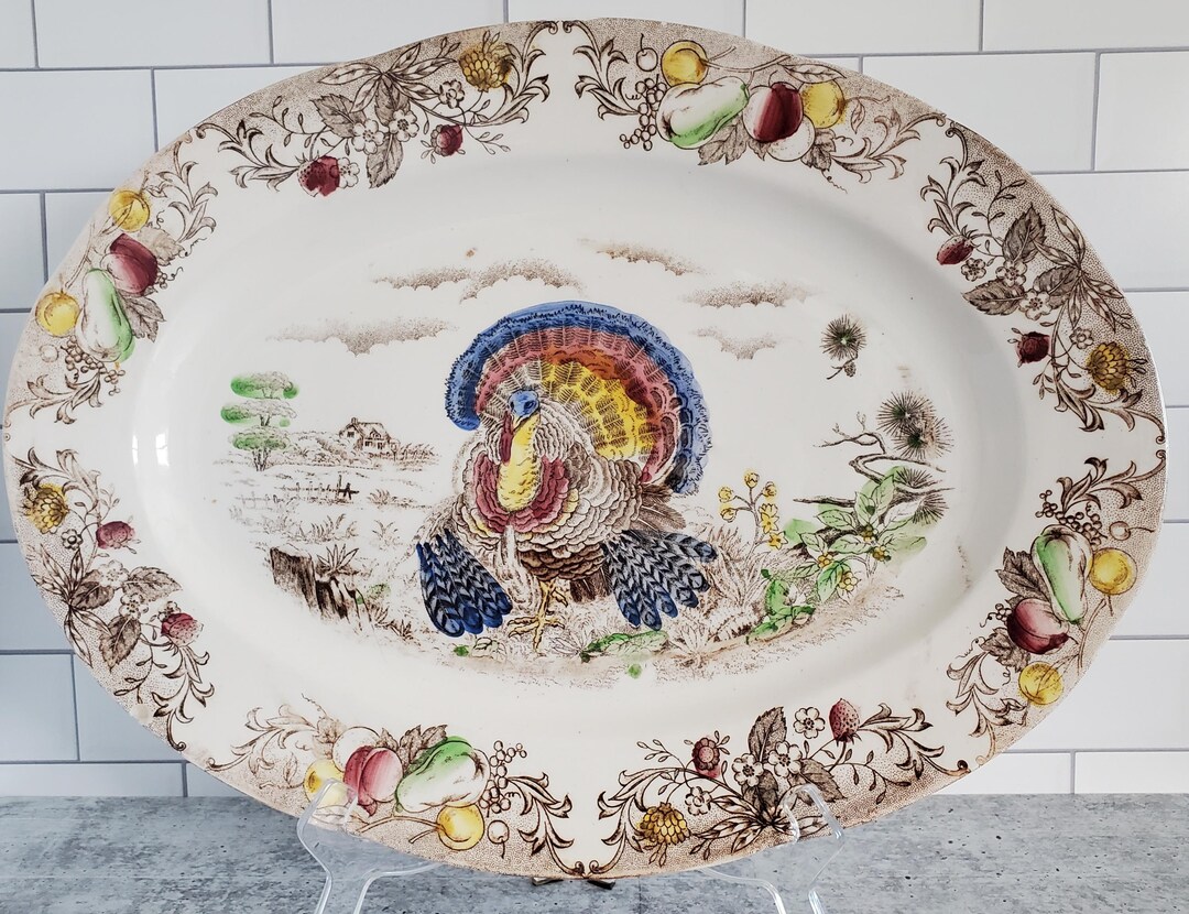 16 TURKEY PLATTER Tilso Transferware Platter Brown Polychrome Made in ...