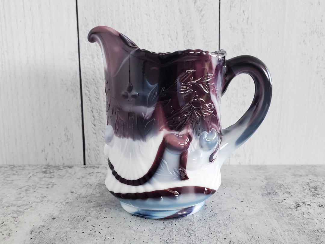 TALL CREAMER ~ L.G. Wright ~ Cherry Purple Slag ~ 1970s ~ Slag Glass ...
