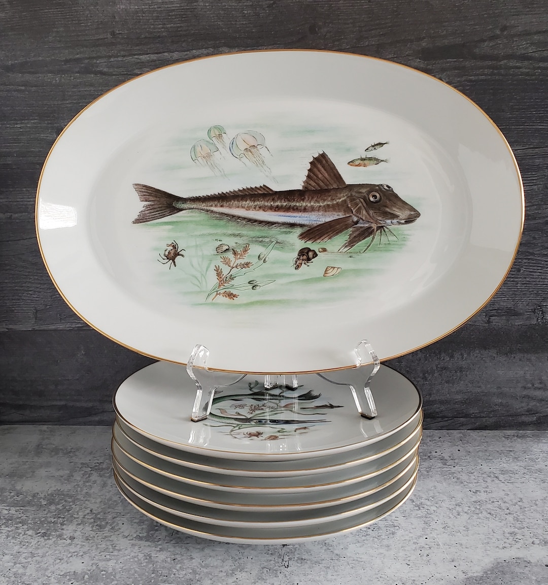 FISH PLATES & PLATTER ~ Kuba Porzellan ~ Set of 7 ~bavaria Germany ...