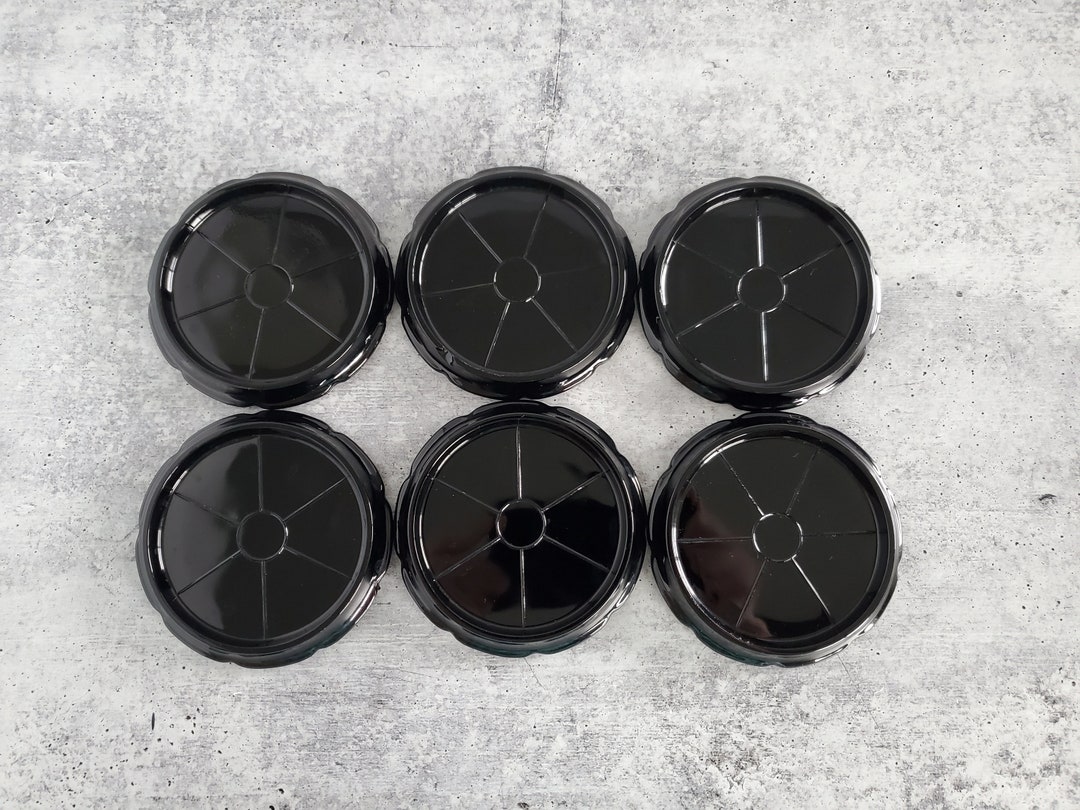 BLACK GLASS COASTERS Set of Six Ebony Wine Glass Coasters Table Décor ...
