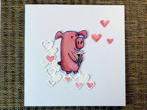 Pig Card Anniversary Card Wedding Card Handmade Card Pig - Etsy