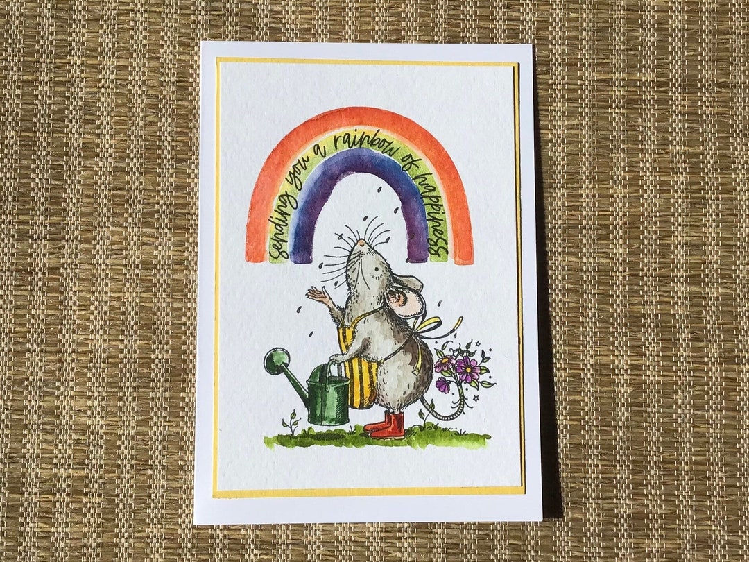 Best Wishes Card, Handmade Mouse Card, Mouse Birthday Card, Rainbow ...