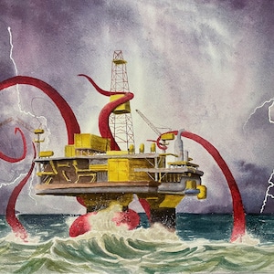 Kraken Attacking a Deep Sea Oil Rig | Giant Squid Tentacles Fantasy Sea ...