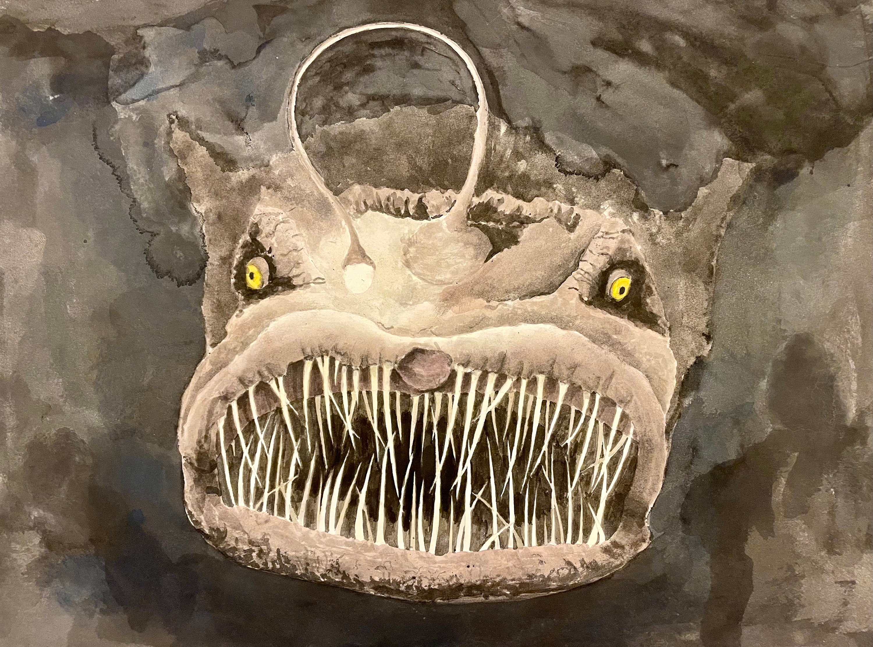 Angler Fish Watercolor Ink Painting Print Deep Sea Creature - Etsy