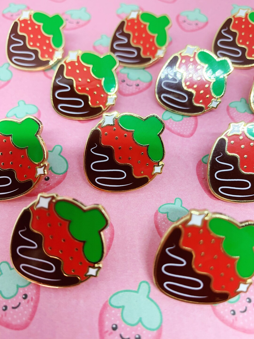 Kawaii Chocolate Dipped Strawberry Enamel Pins Lapel Pins Chocolate ...