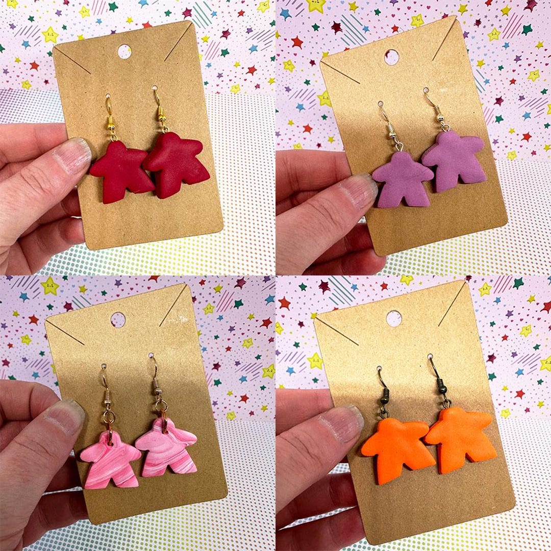 Kawaii Board Game Meeple Polymer Clay Earrings *OOAK* Pinks, Reds, and ...