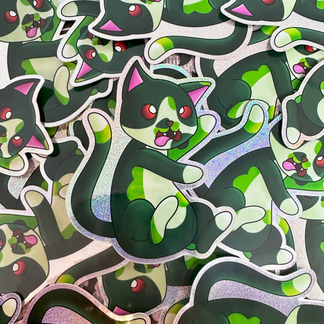Glitter Zombie Cat 3" Vinyl Sticker | Kawaii | Chibi | Spooky ...
