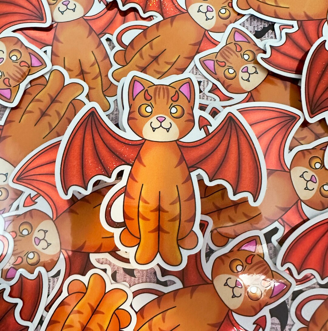 Glitter Devil Cat 3" Vinyl Sticker | Kawaii | Chibi | Spooky ...