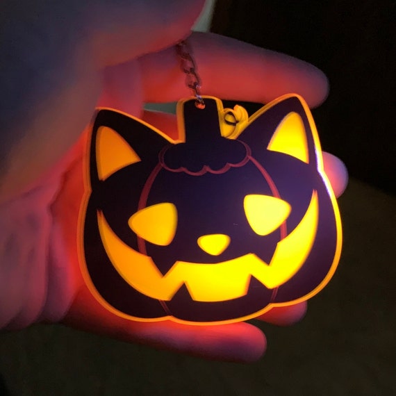 UV BLACKLIGHT Cat-o-lantern Keychains Glow Halloween Kitty | Etsy