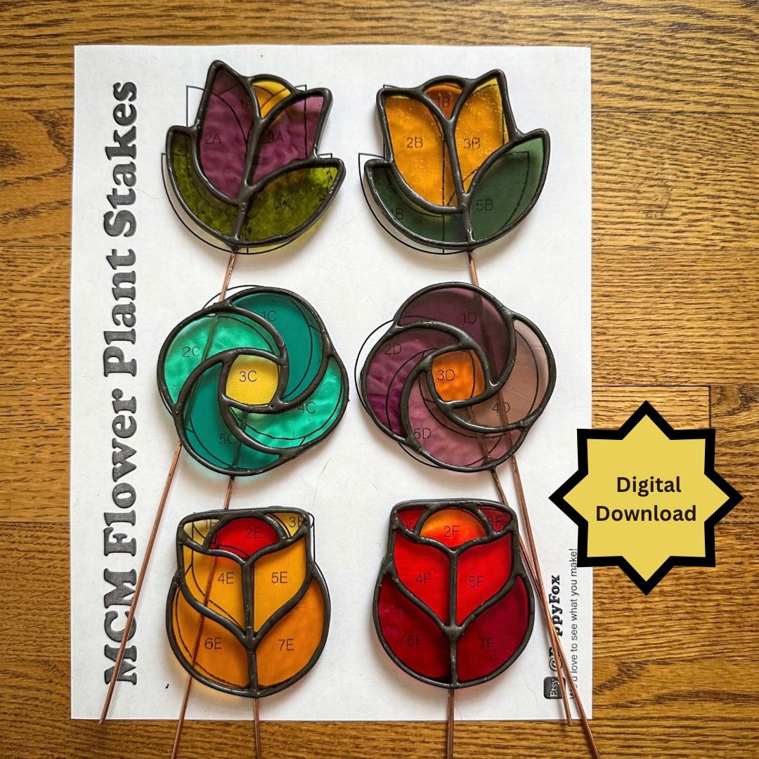 Stained Glass Pattern - DIGITAL FILE (pdf Png) - Flower Garden/plant ...