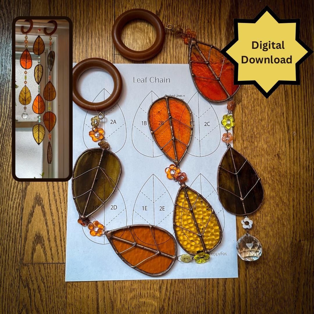 Stained Glass Pattern - DIGITAL FILE (pdf Png) - Fall Autumn Leaves ...
