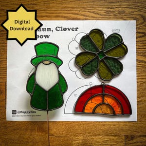 Stained Glass Pattern - DIGITAL FILE (pdf & Png) - Leprechaun Clover ...