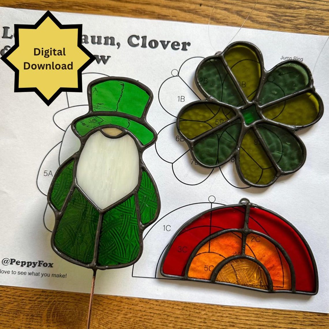 Stained Glass Pattern - DIGITAL FILE (pdf & Png) - Leprechaun Clover ...