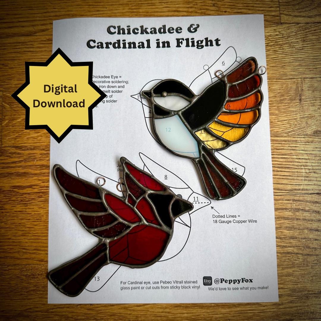 Stained Glass Pattern - DIGITAL FILE (pdf & Png) - Chickadee Cardinal ...