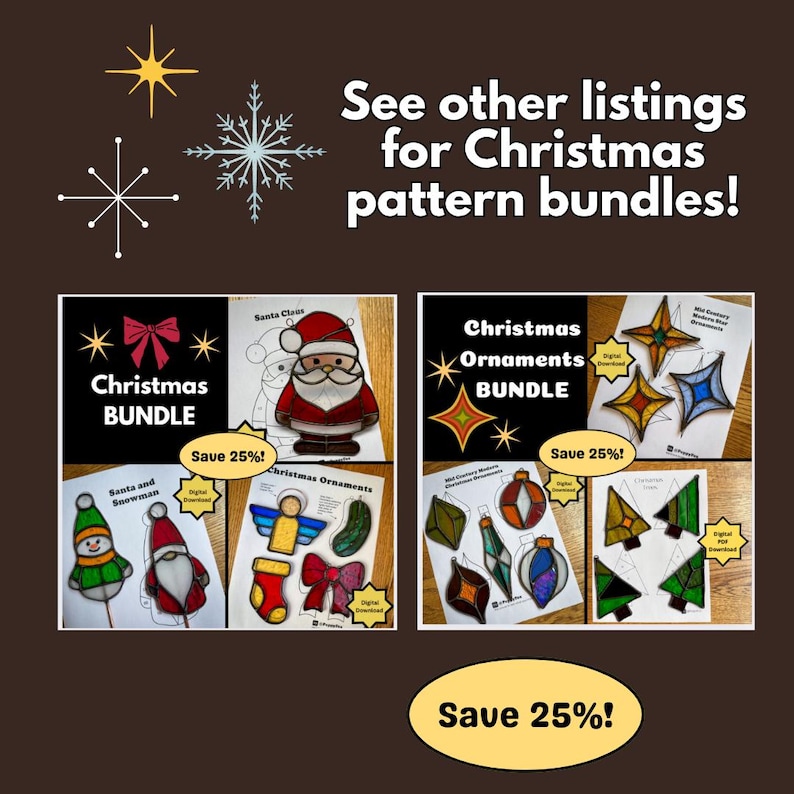Stained Glass Pattern - DIGITAL FILE (pdf & Png) - Christmas Tree ...