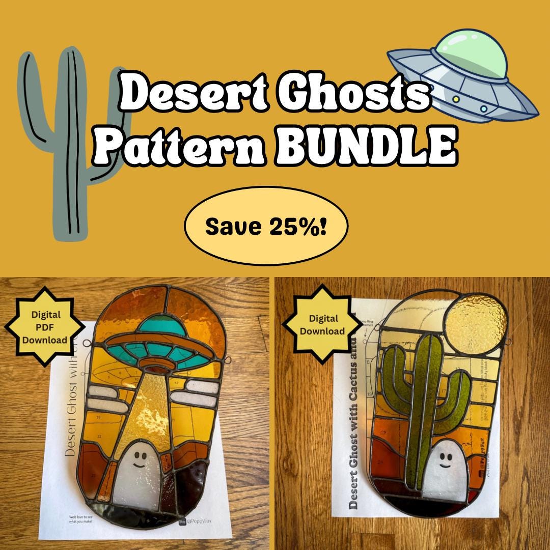 Stained Glass Pattern BUNDLE - Desert Ghosts UFO Cactus - DIGITAL File ...