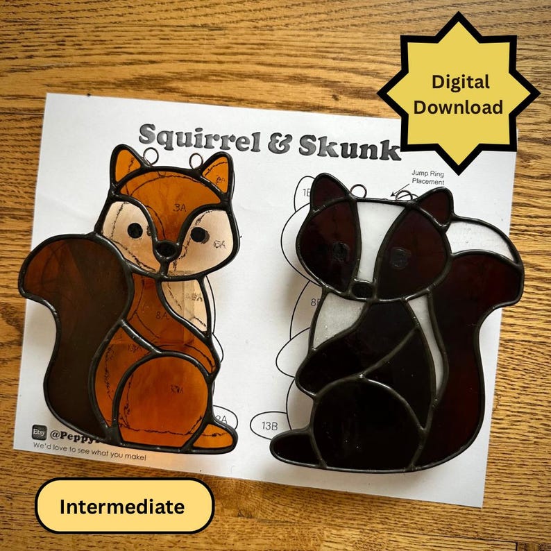 Stained Glass Pattern - DIGITAL FILE (pdf Png) - Squirrel Skunk ...