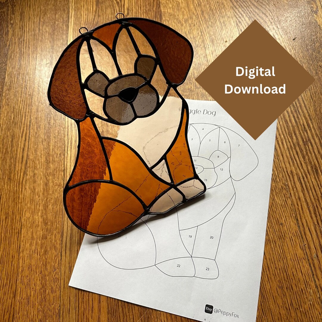 Puggle Dog Stained Glass Pattern: Beginner Suncatcher Template (PDF) - Etsy