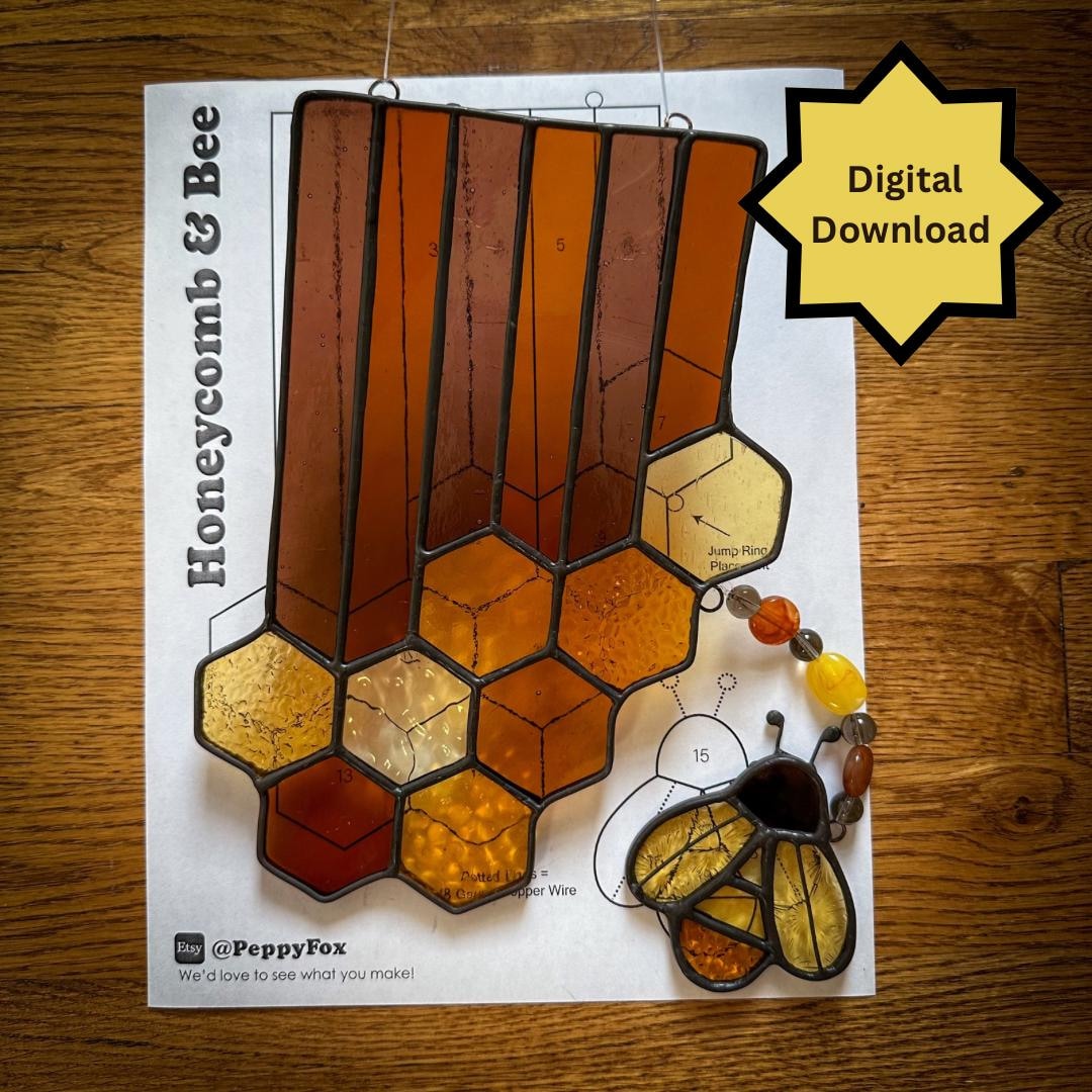 Stained Glass Pattern - DIGITAL FILE (pdf Png) - Bumble Bee & Honeycomb ...