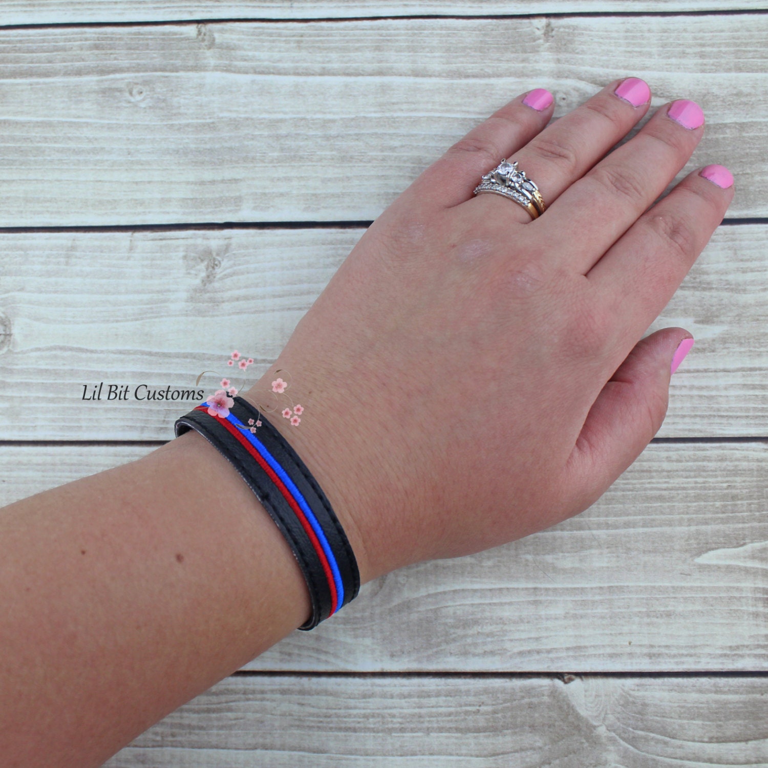 Embroidery Design Thin Blue Line Bracelet 2 Tone - Etsy