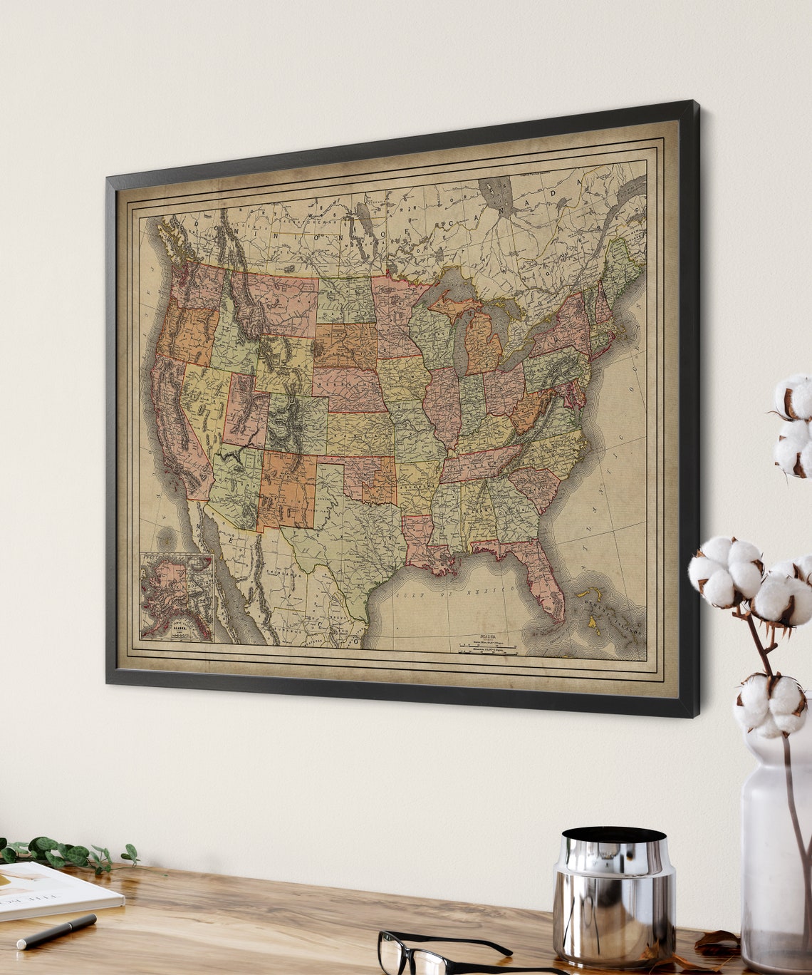 1897 United States Map Print Vintage USA Map Art Antique US | Etsy