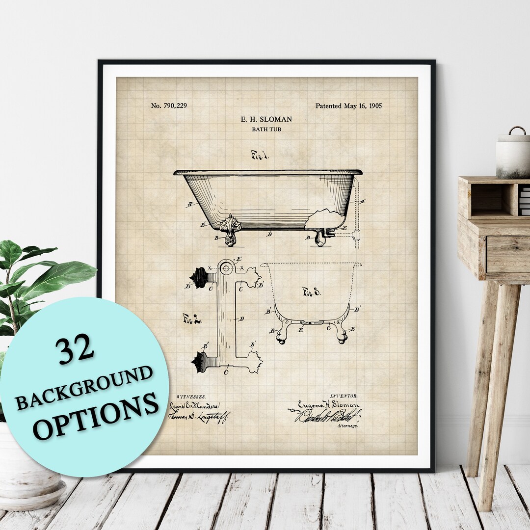 Bathtub Patent Print - Customizable Claw Foot Bath Tub Blueprint Plan ...