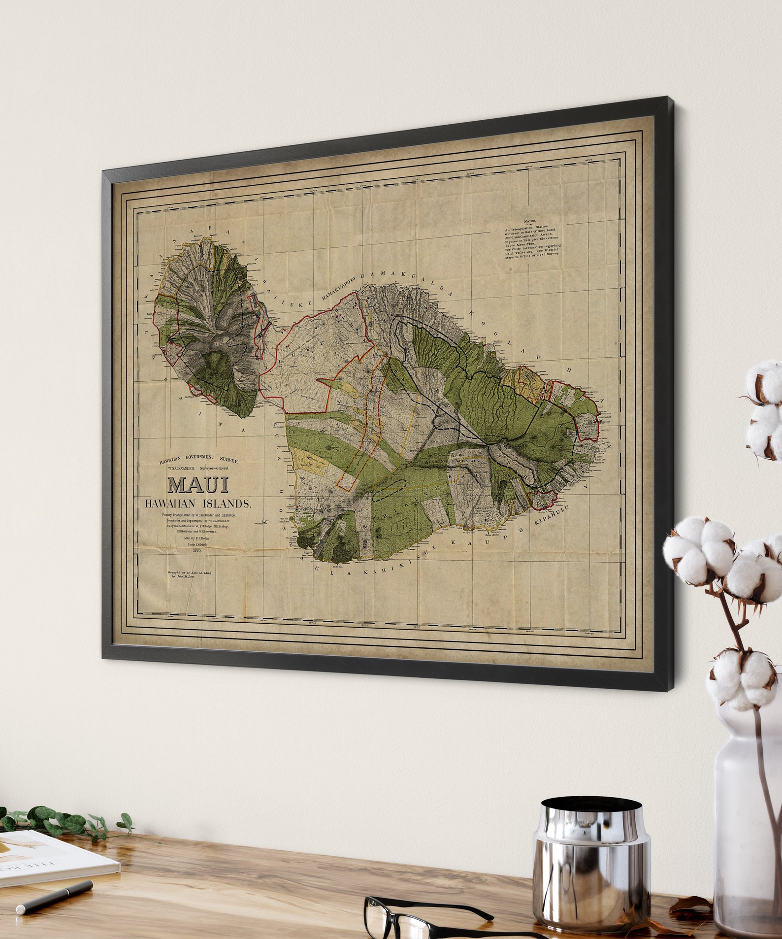 1906 Vintage Maui HI Map Print: Hawaiian Islands Art Featuring Lahaina ...
